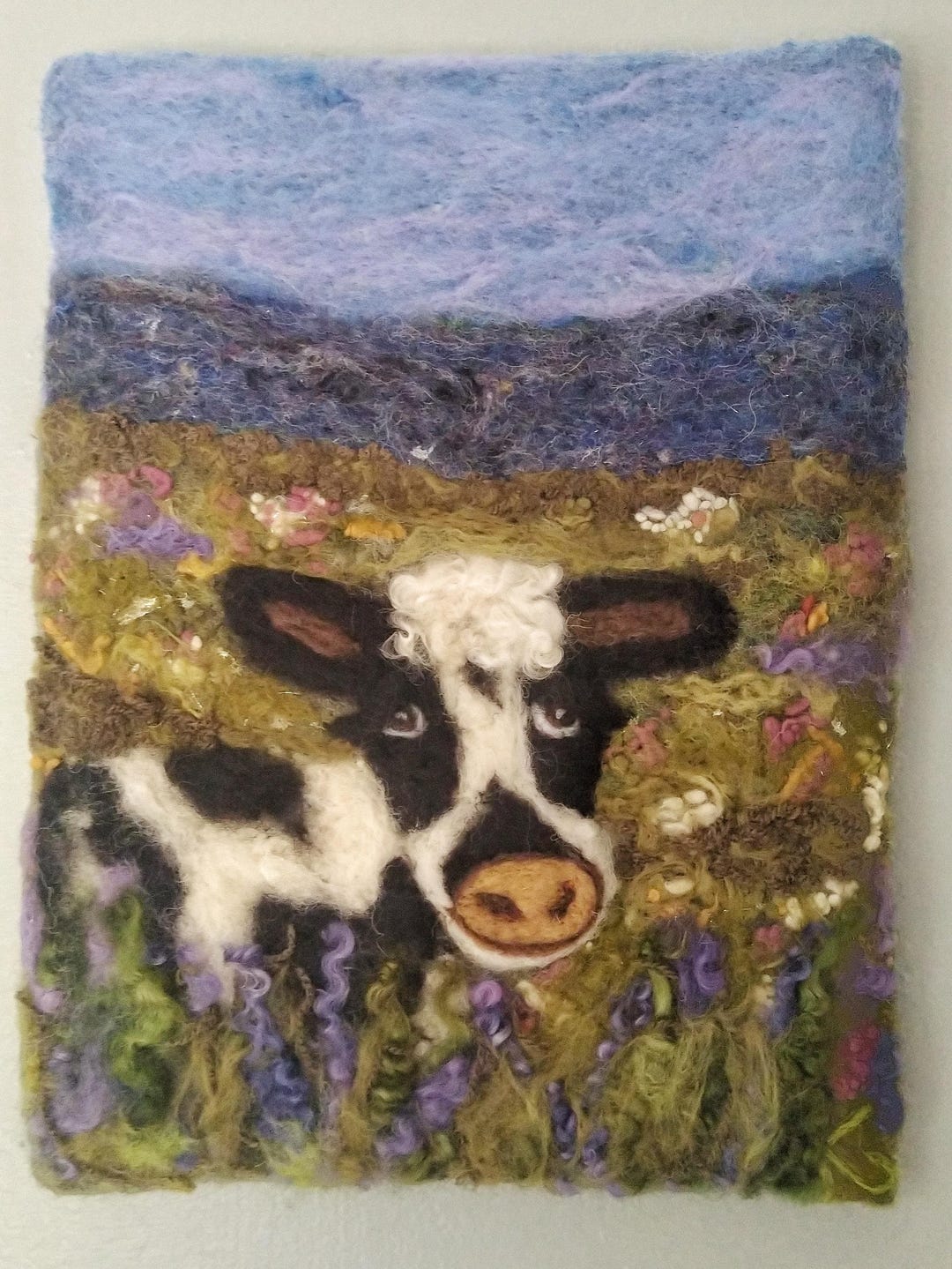 Needle Felted Cow Art: Wool Painting Tapestry, "molly" - Etsy
