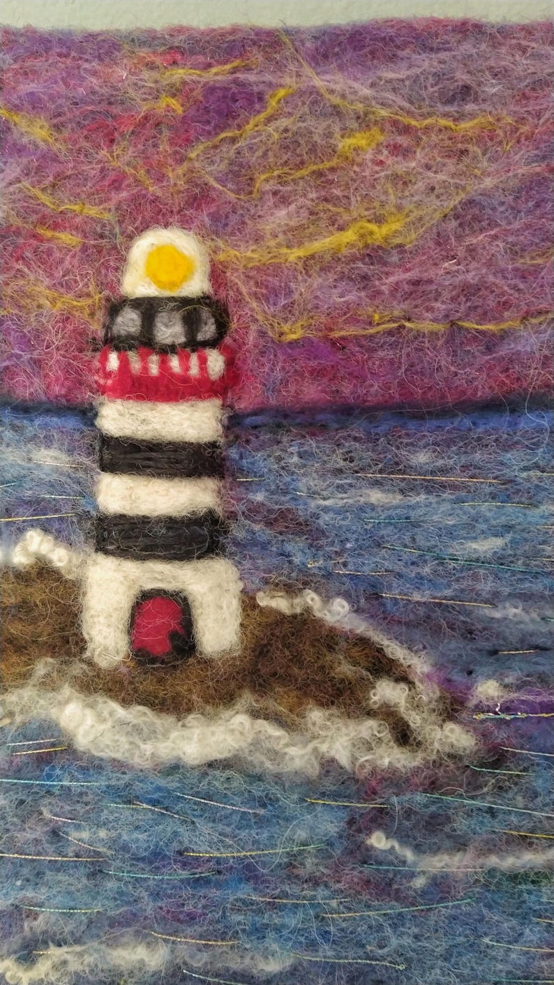 Lighthouse Wool Painting Felted Lighthouse Wall Hanging Ocean ...
