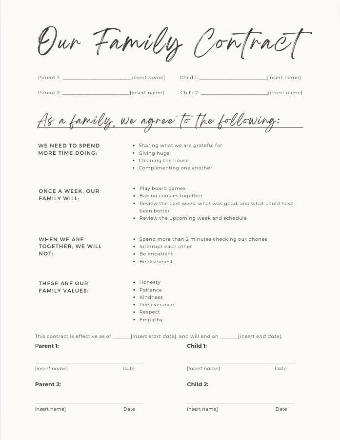 Family Contract That Fosters Family Communication and Unity - Etsy