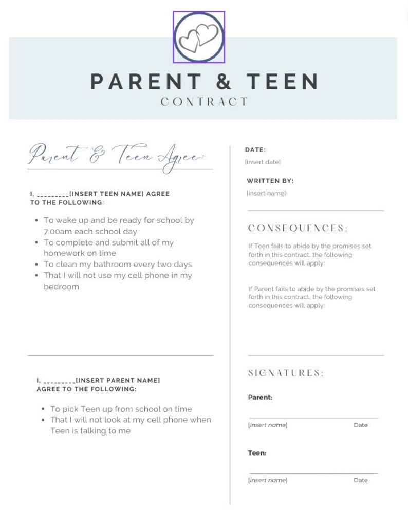 Parent & Teen Contract - Etsy