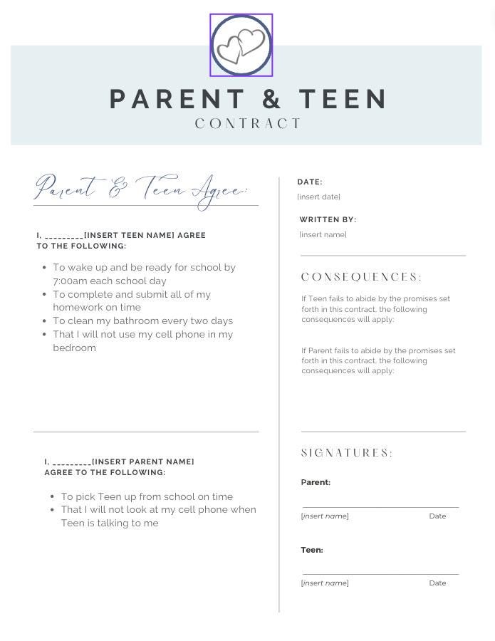 Parent & Teen Contract - Etsy