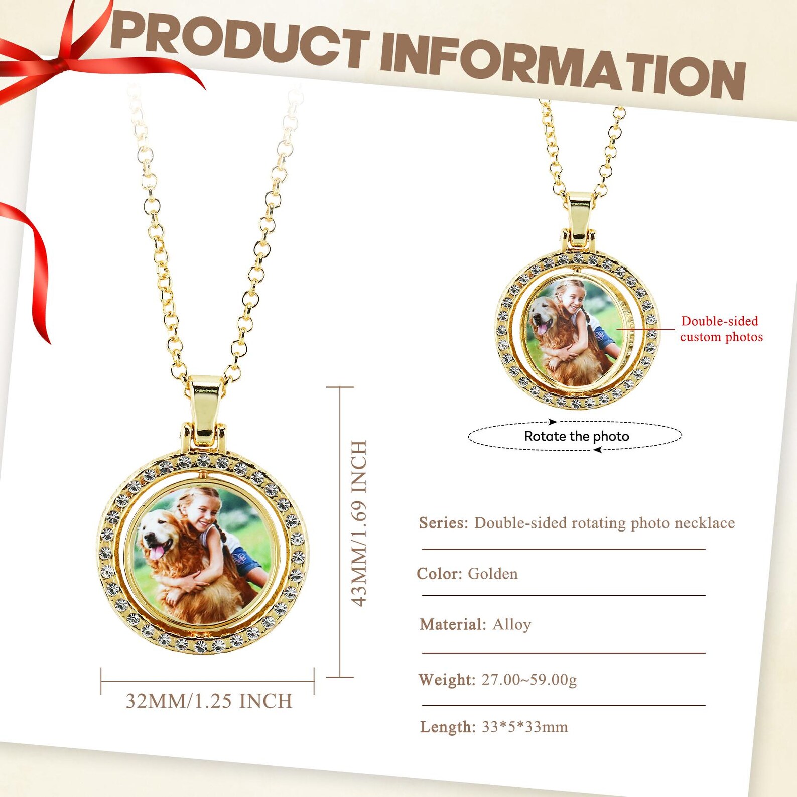 Rotating Photo Necklace for Men,custom Necklace,necklace With Photo ...