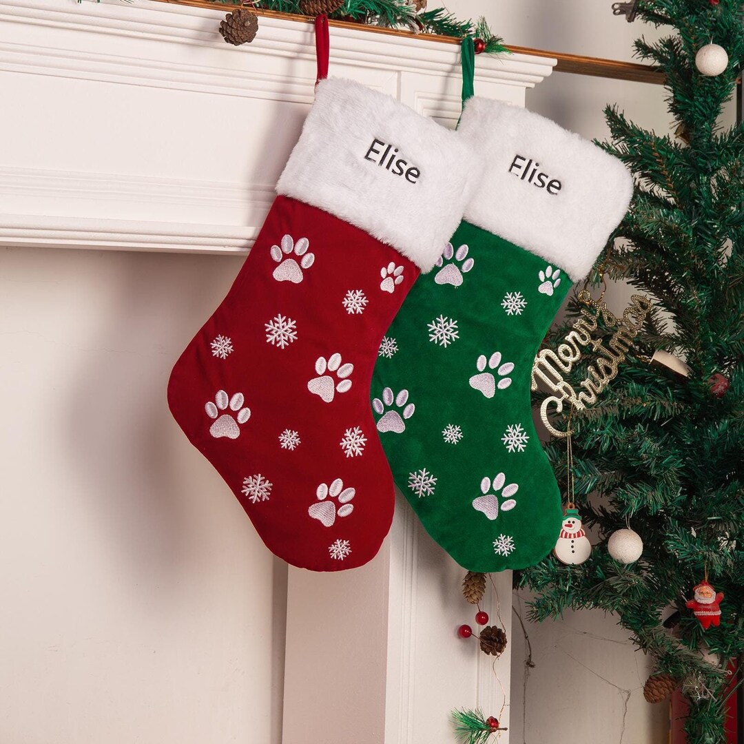 Dog Paw Stockings,custom Name Stocking,christmas Stockings,velvet ...