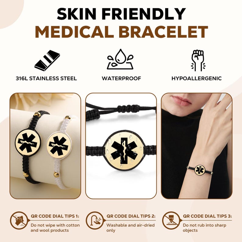 Adjustable QR Code Bracelet,children/kids Medical Bracelet,medical ID ...