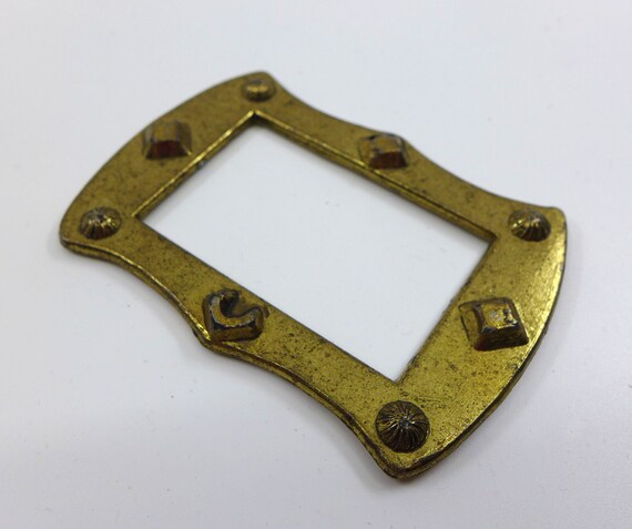 Vintage Large Manly Bronze Metal Rectangle Buckle Fra… - Gem