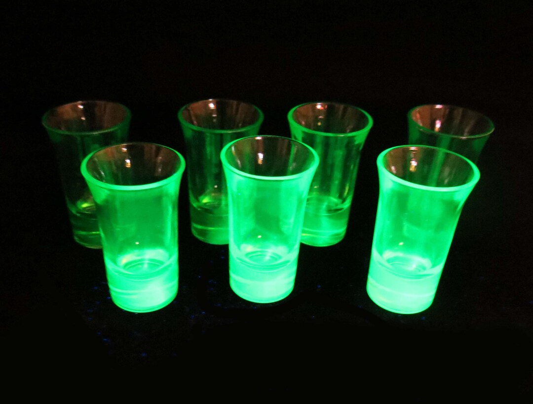 Vintage Uranium Glass Green Shot Glasses Lot of 7, Glowing Green ...
