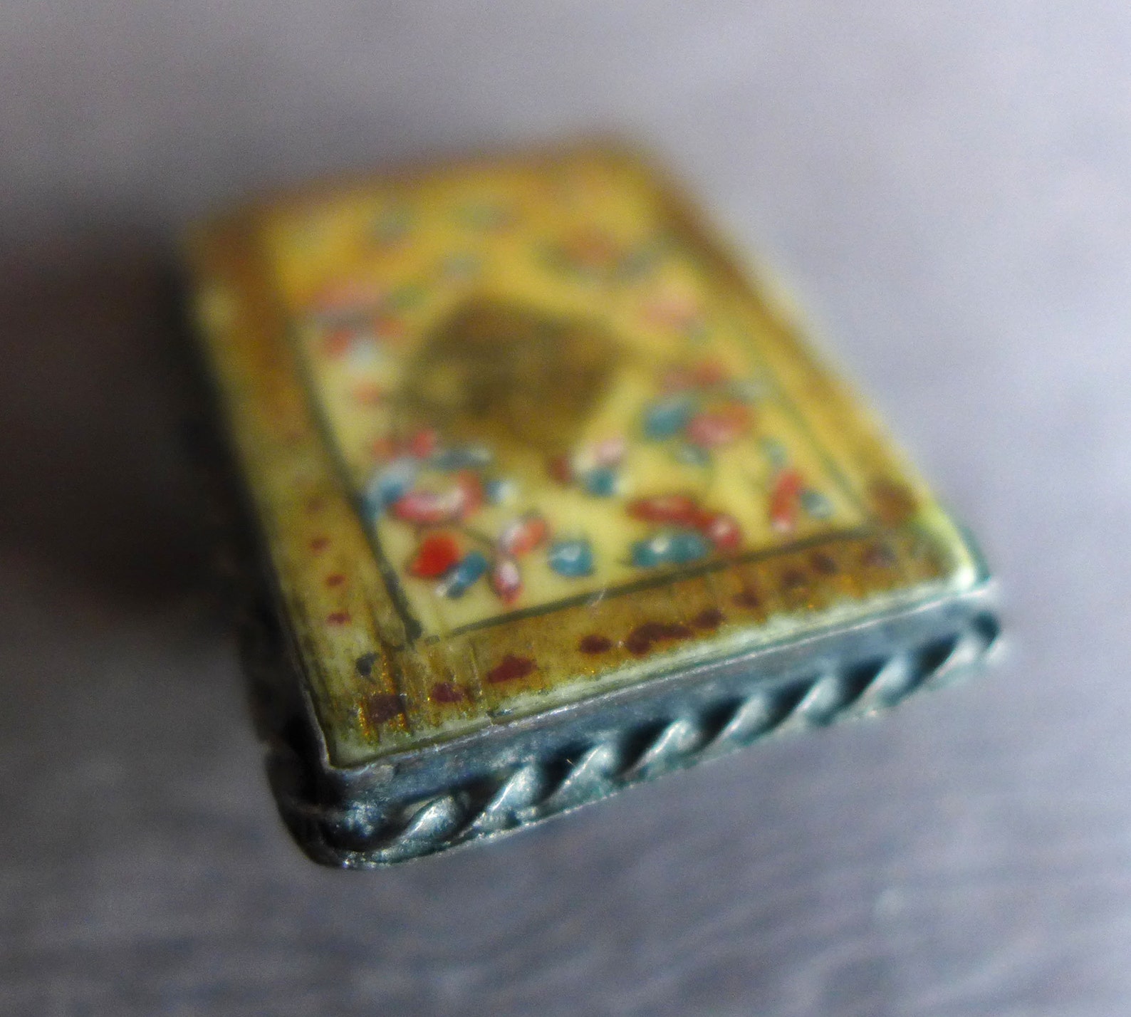 Vintage Hand Painted Pin, Yellow Gold Red Green Painted Floral ...