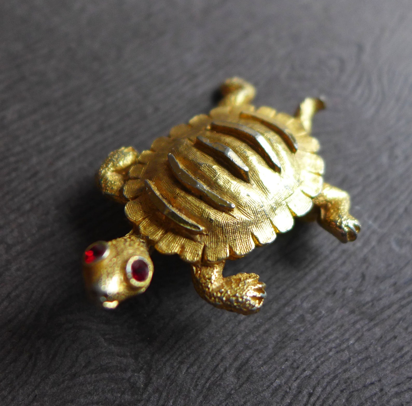 Vintage BSK Turtle Pin Brooch, Gold Tone Turtle Red Jeweled Eyes, 1960s ...
