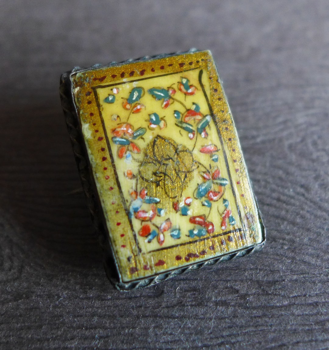 Vintage Hand Painted Pin, Yellow Gold Red Green Painted Floral ...