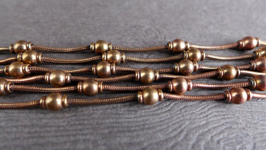 Lot of 6 Metal Snake Chains With Balls, 15 Inches Copper Color, Jewelry ...