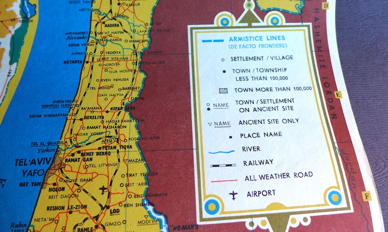 Mapa vintage ISRAEL Touring Map por Tour Ltd Tel Aviv, Centro Turístico ...
