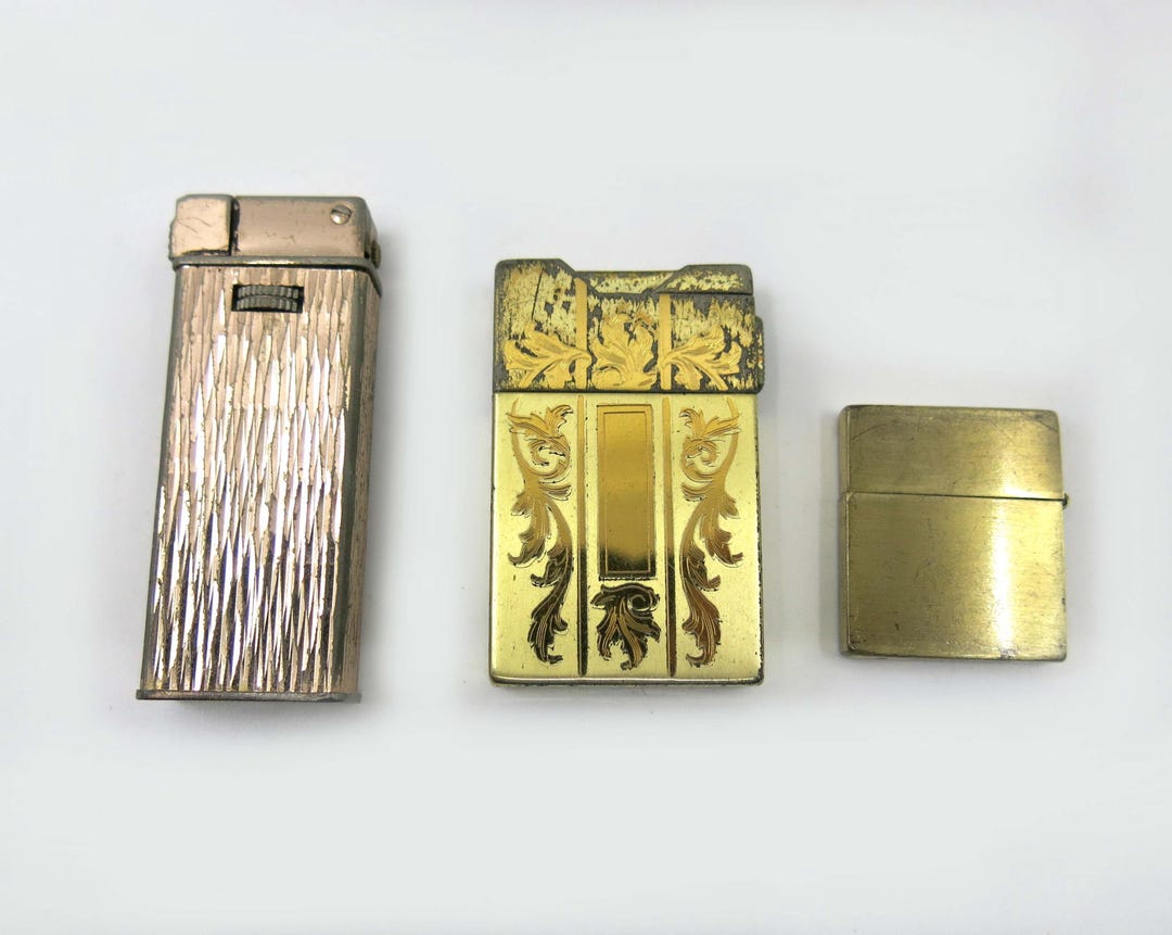 Trio Vintage Men's Gold Plate Brass Metal Lighters, Mid Century All ...