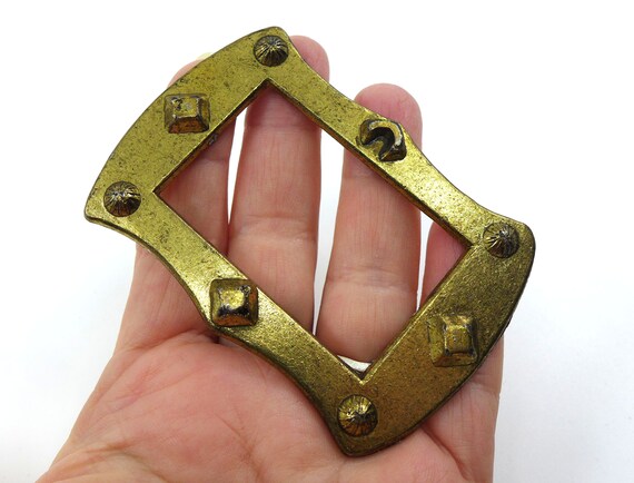 Vintage Large Manly Bronze Metal Rectangle Buckle Fra… - Gem