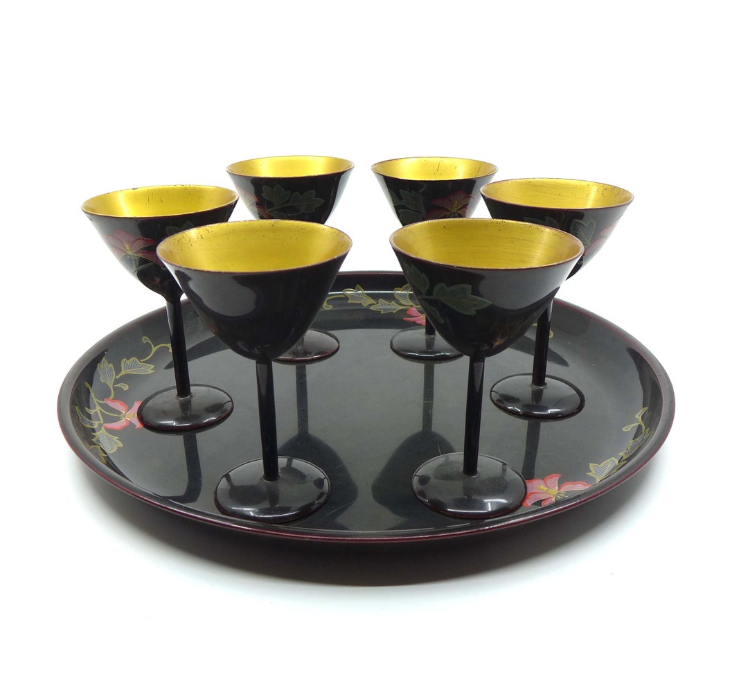 Vintage Maruni Japanese Lacquerware Set Martini Glasses and Tray, Set ...