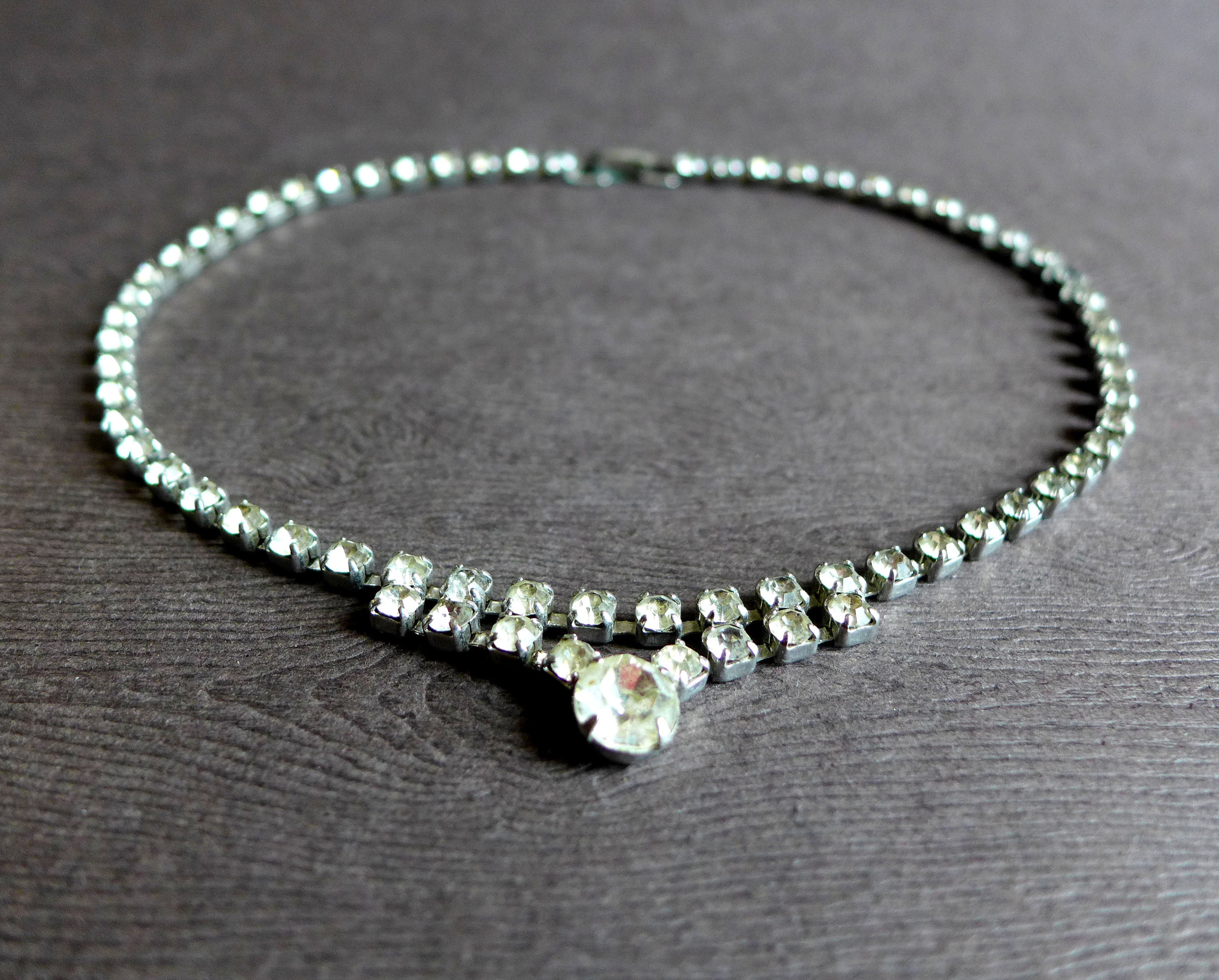 Vintage Clear Rhinestone Necklace, 14 Inch Girl Tween Teen Sparkly ...