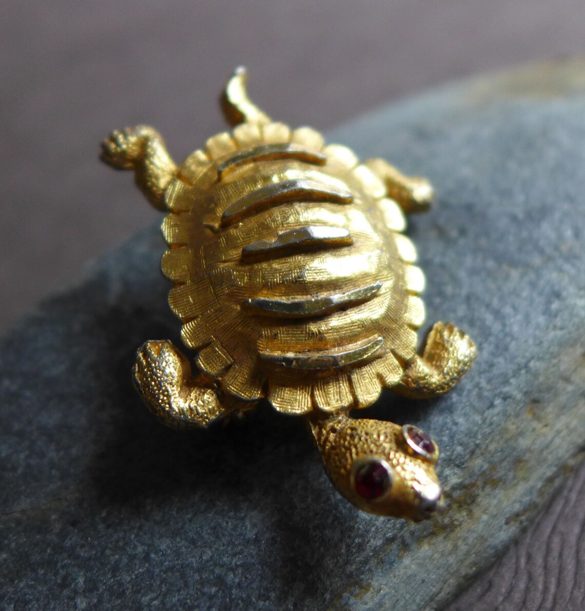 Vintage BSK Turtle Pin Brooch Gold Tone Turtle Red Jeweled - Etsy
