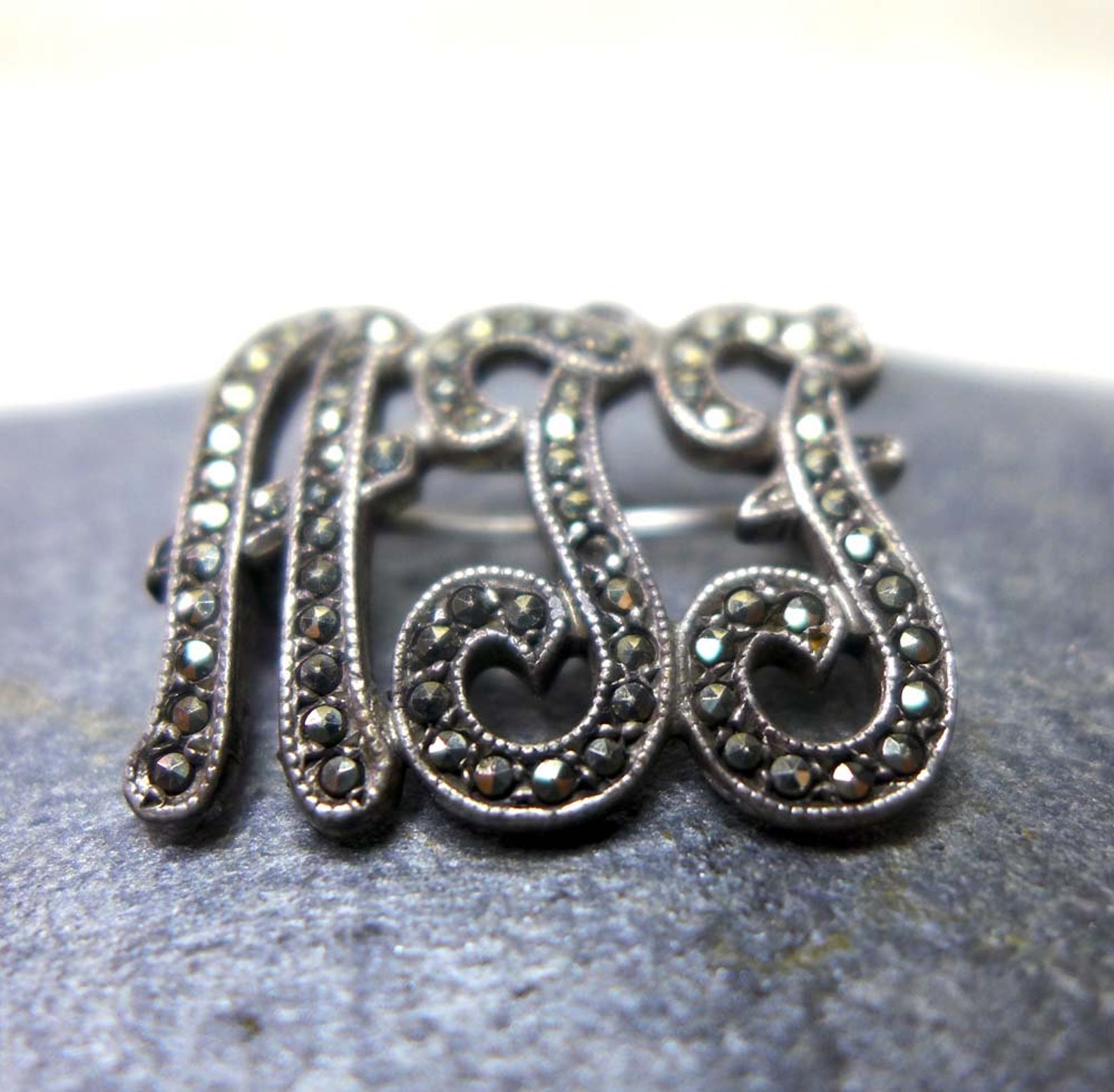 ATF Vintage Initials Pin, K-D Sterling Marcasite Initial Pin Brooch ...