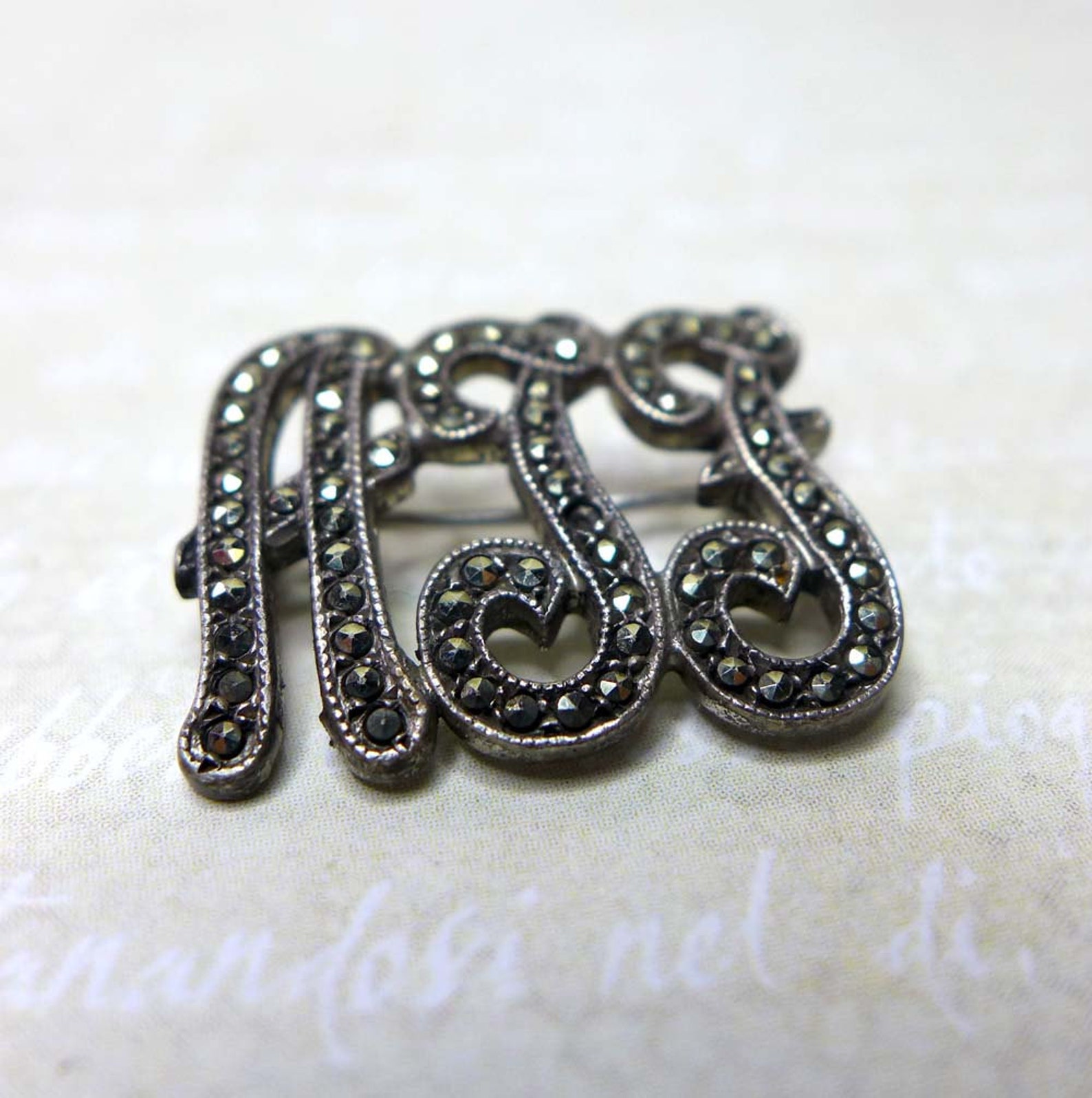 ATF Vintage Initials Pin, K-D Sterling Marcasite Initial Pin Brooch ...