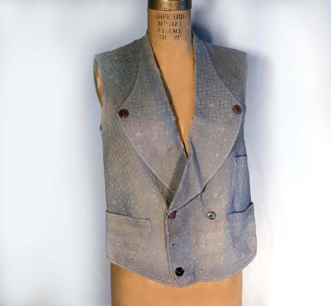 Vintage Distressed Victorian Waistcoat Vest, Light Blue-gray Chest 39 ...