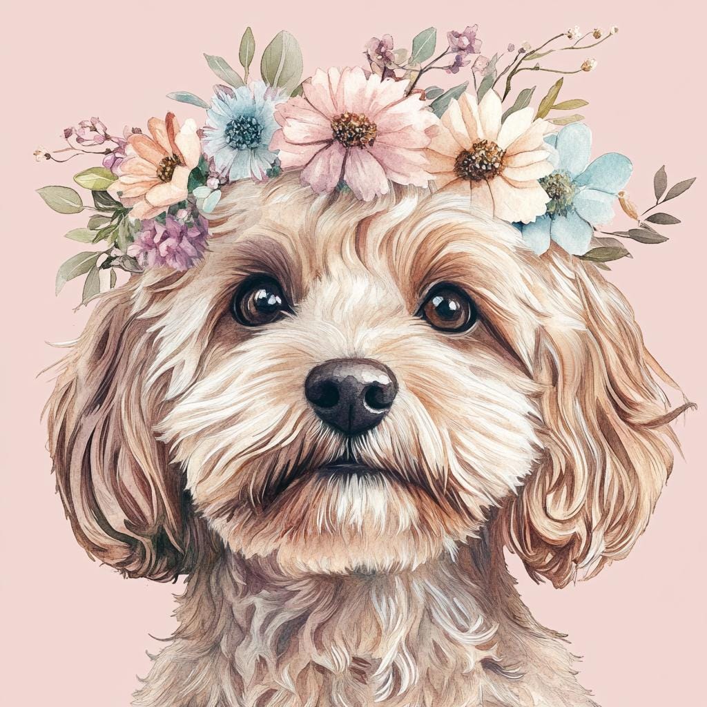 Watercolour Cockapoo Floral Digital Art - Etsy