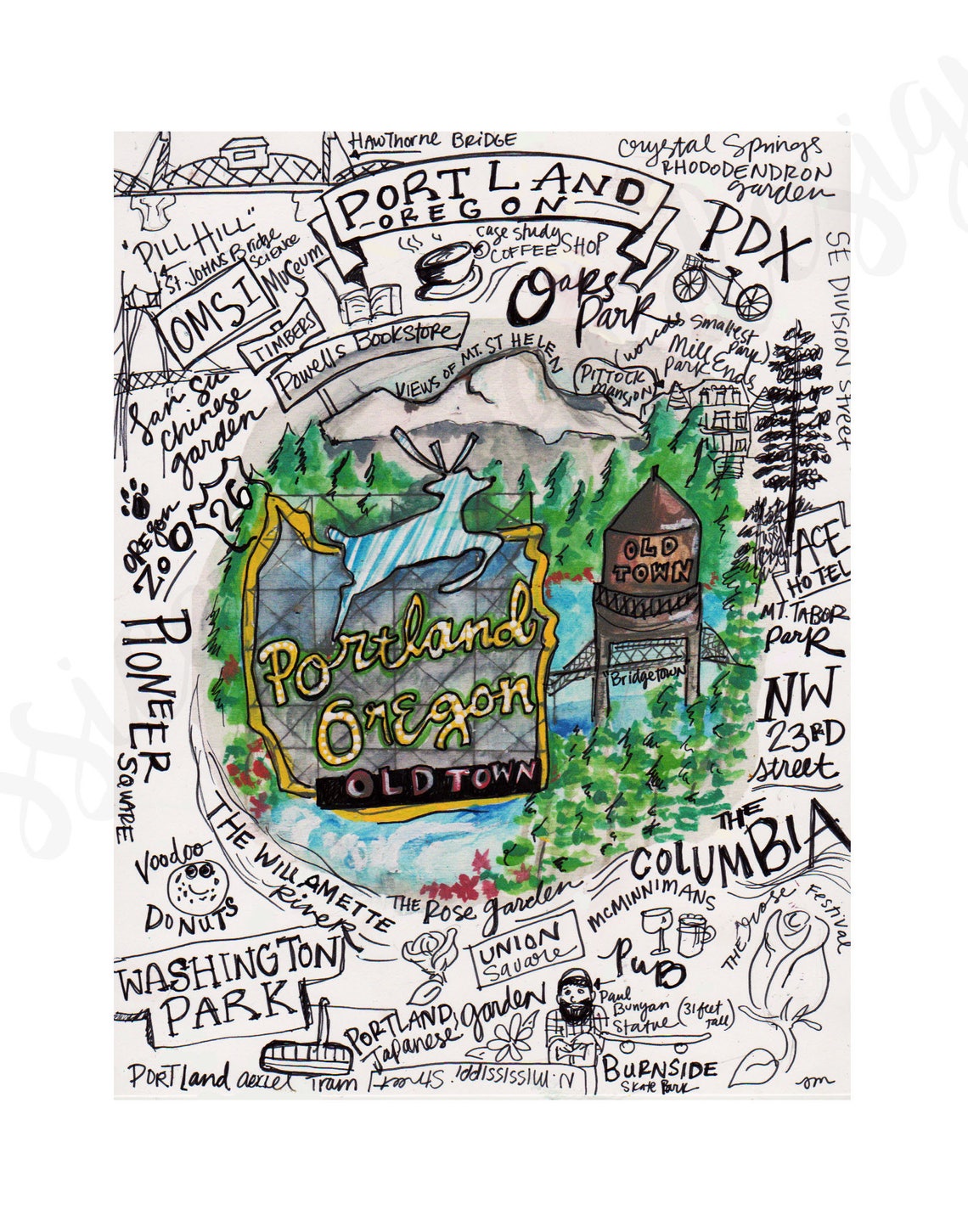 Portland Icon Map Portland Print Portland Love Oregon Map | Etsy