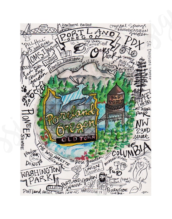 Portland Icon Map Portland Print Portland Love Oregon Map | Etsy