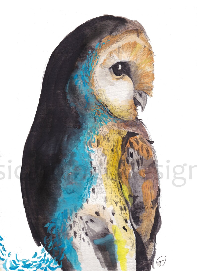 Blue Owl Print NEW Realistic Owl Print Owl Painting Owl - Etsy