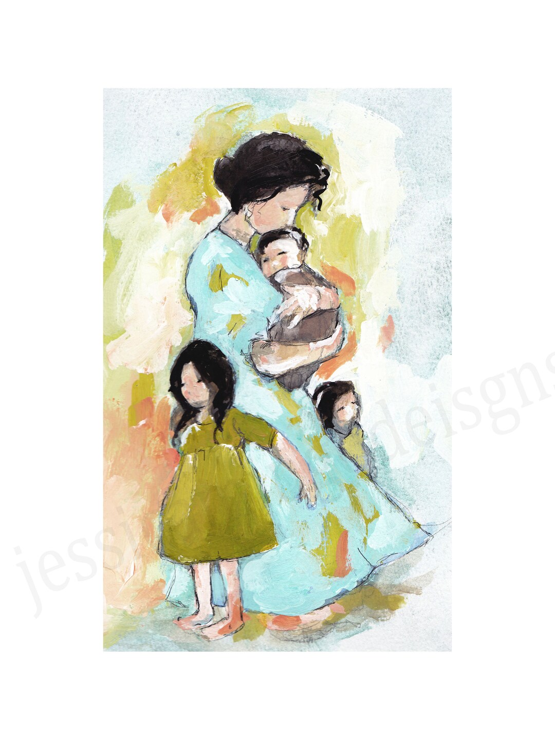 Mother of Three, Mother and Child Painting, Abstract Mother Print ...