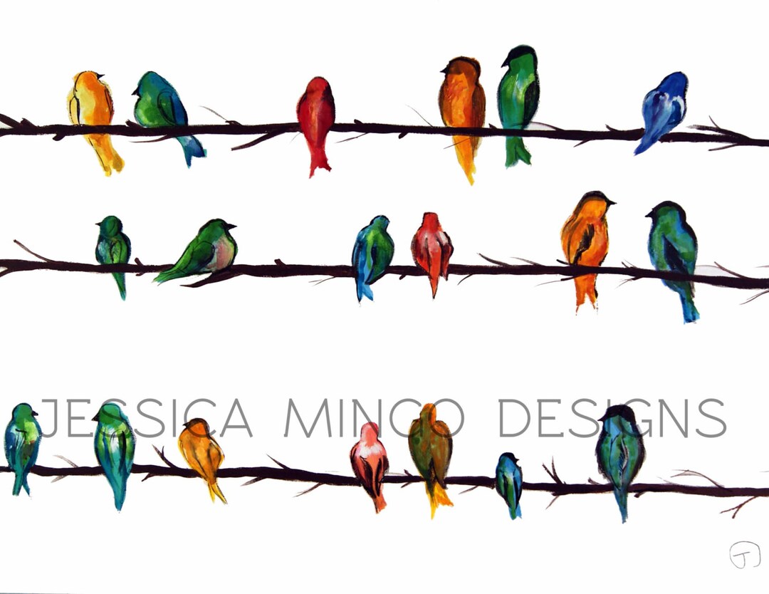 Birds Print, Watercolor Birds, Watercolor Bird Painting, Birds on Wire ...