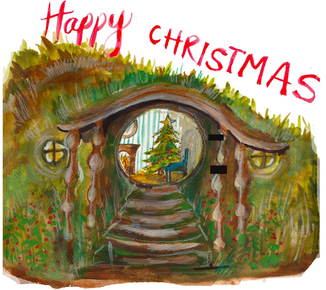Hobbit House Christmas Card Printable, Hobbit House Art, Cottage ...