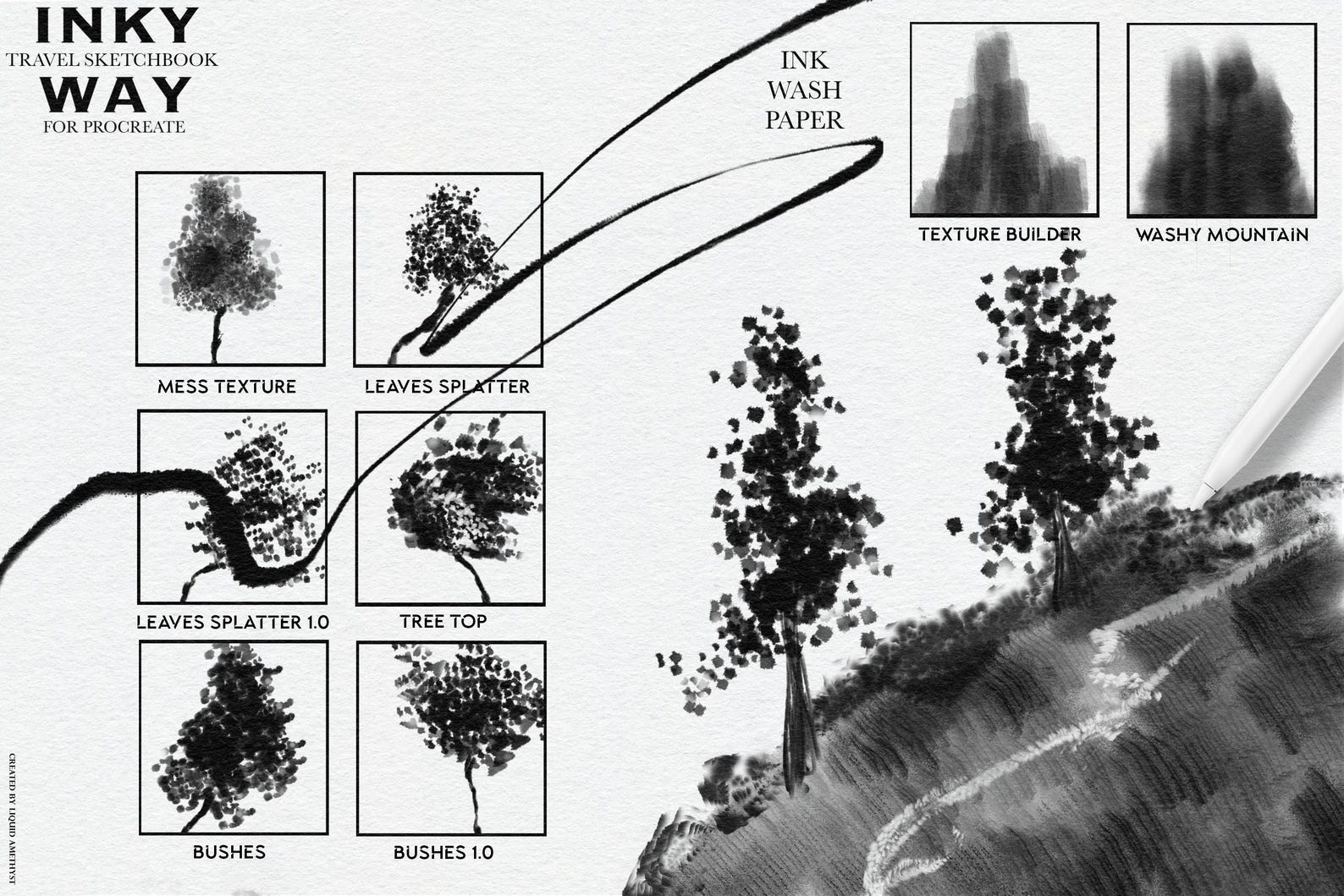 40 Ink Brushes for Procreate, Travel Procreate Sketchbook, Ink Brush ...
