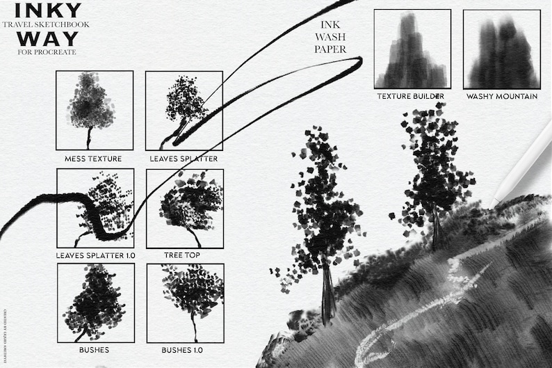40 Ink Brushes for Procreate, Travel Procreate Sketchbook, Ink Brush ...