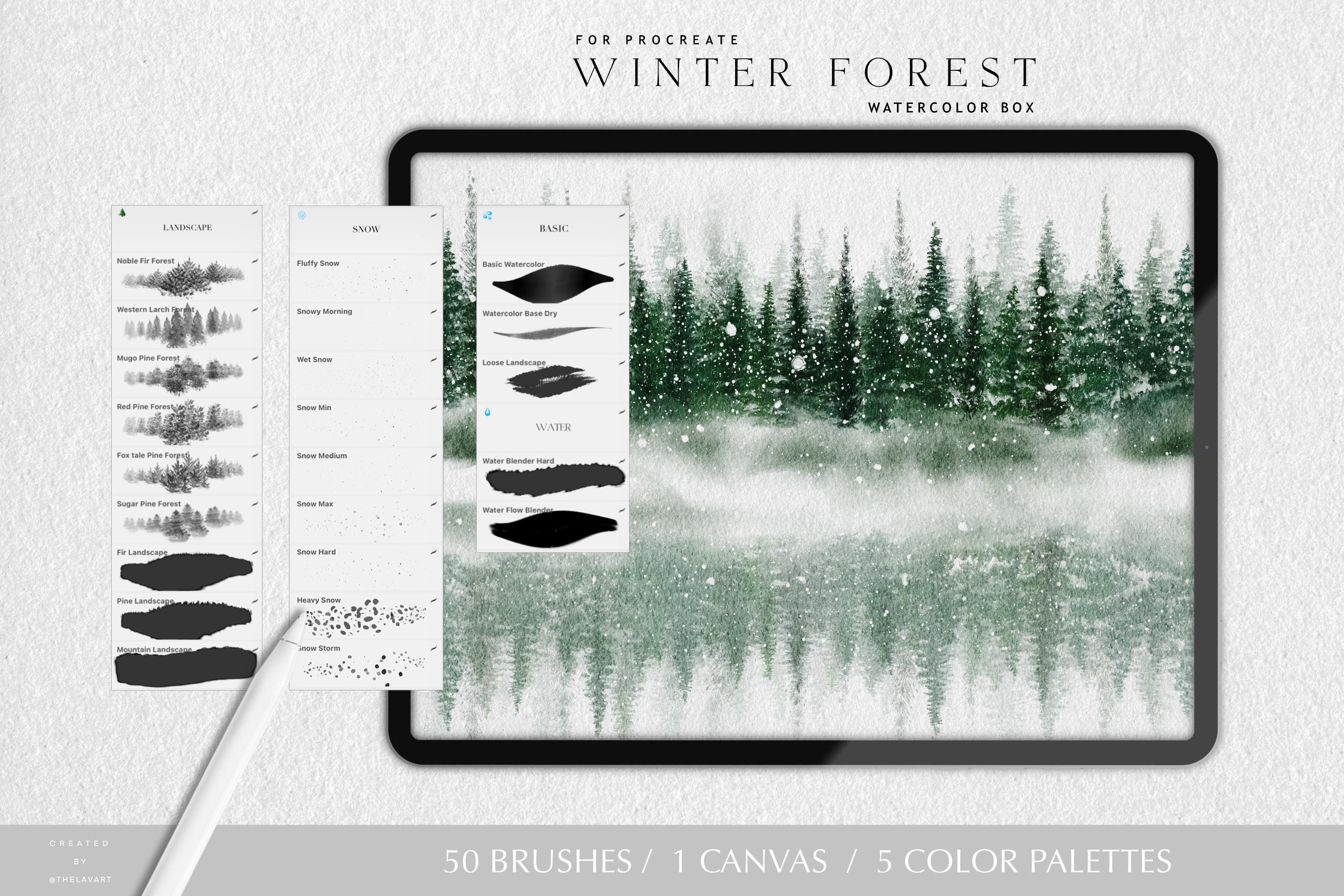 Watercolor Winter Forest Landscape Procreate Brushes / Environment ...