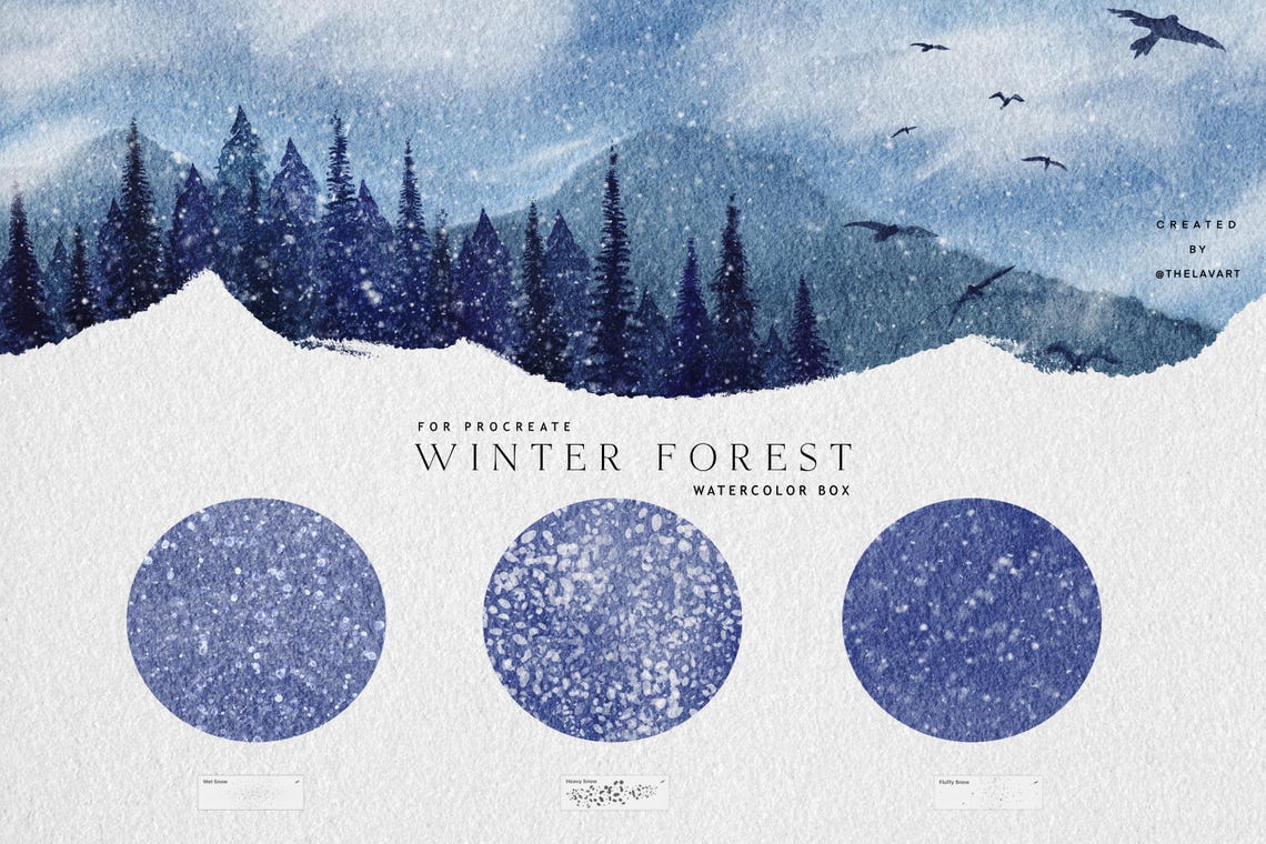 Watercolor Winter Forest Landscape Procreate Brushes / Environment ...
