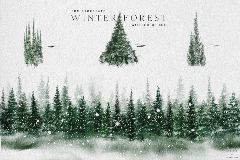 Watercolor Winter Forest Landscape Procreate Brushes / Environment ...