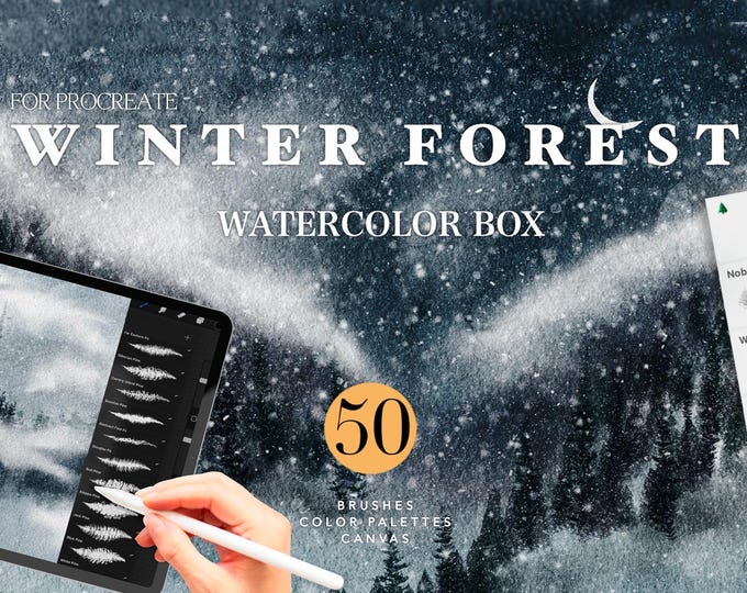 Watercolor Winter Forest Landscape Procreate Brushes / Environment ...