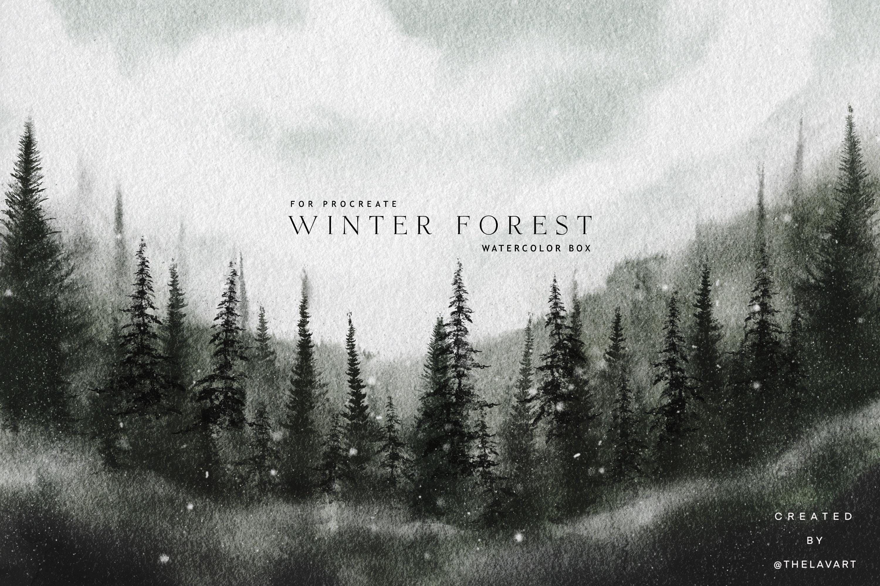 Watercolor Winter Forest Landscape Procreate Brushes / Environment ...