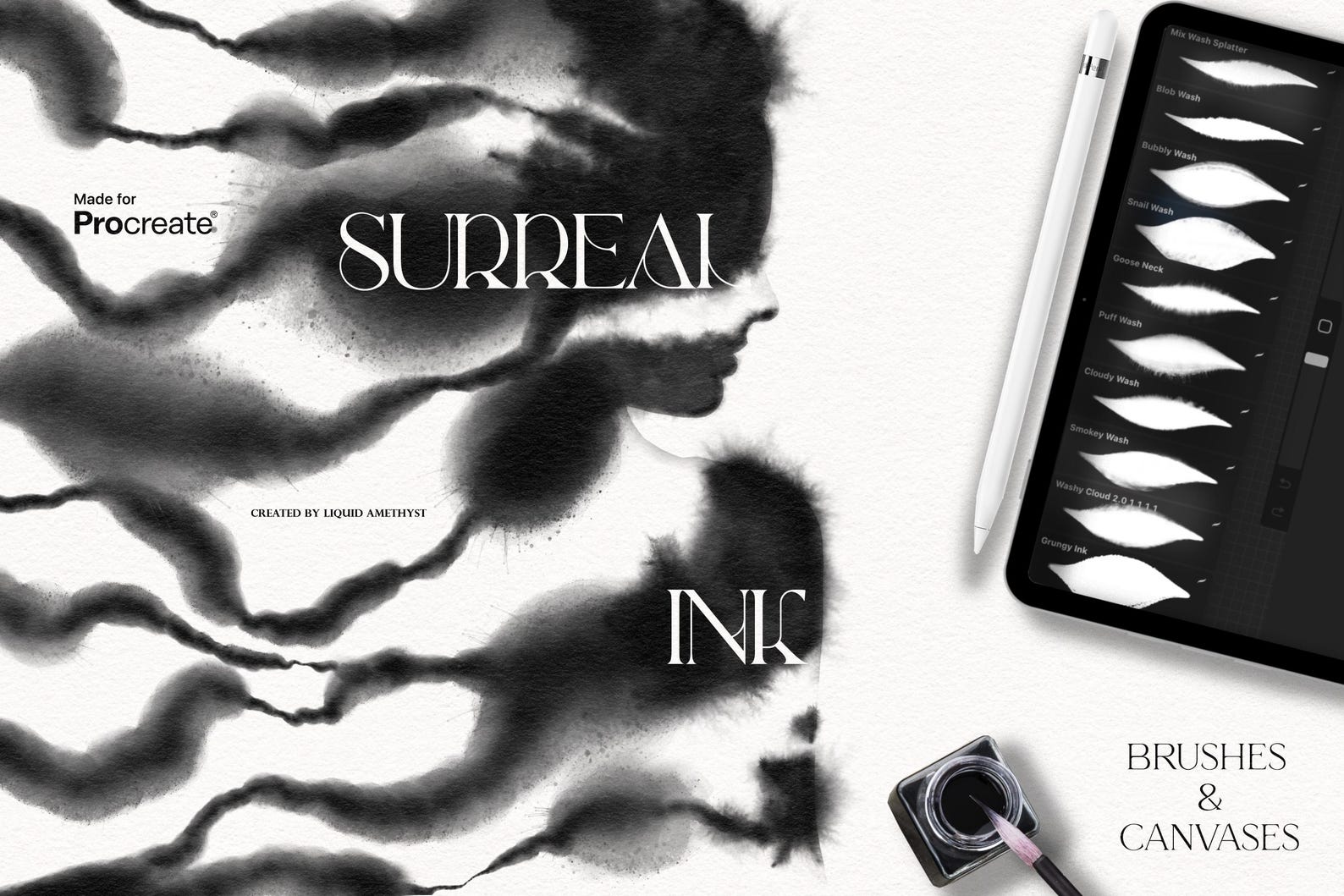 20 Ink Brushes for Procreate, Ink Brush Set for Procreate, Alcohol ...
