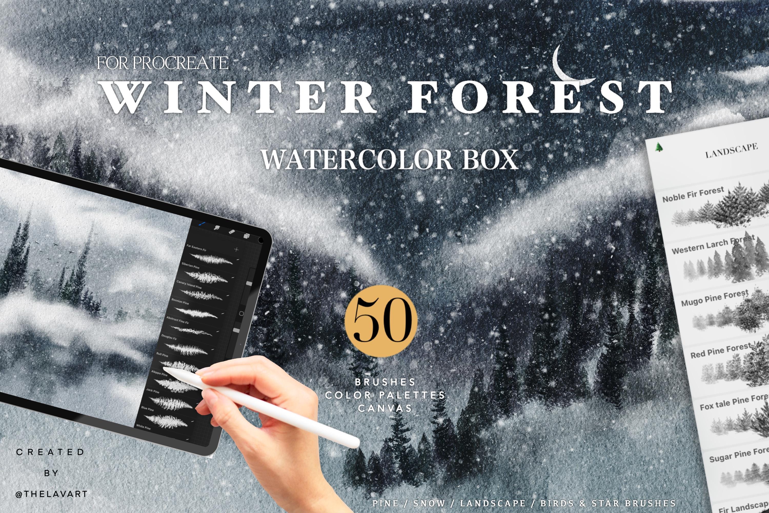 Watercolor Winter Forest Landscape Procreate Brushes / Environment ...