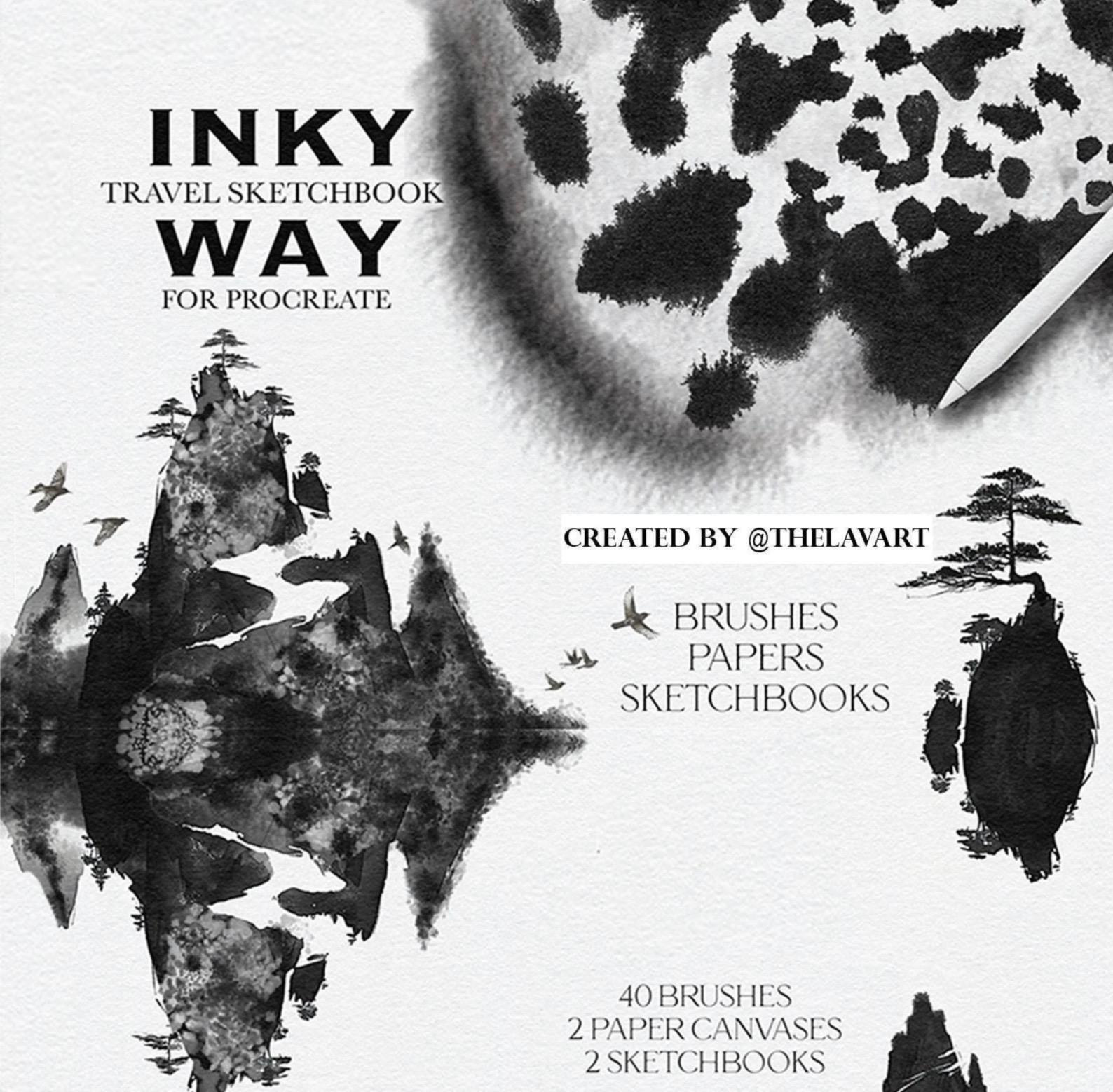 40 Ink Brushes for Procreate, Travel Procreate Sketchbook, Ink Brush ...