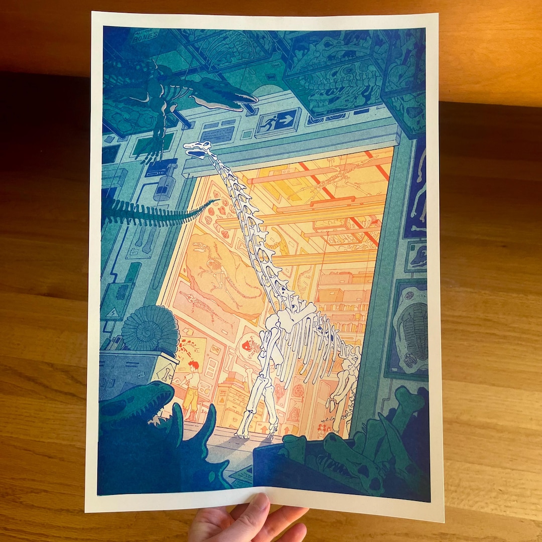 Working Late (in the Dinosaur Room) - Risograph Print A3 - Etsy