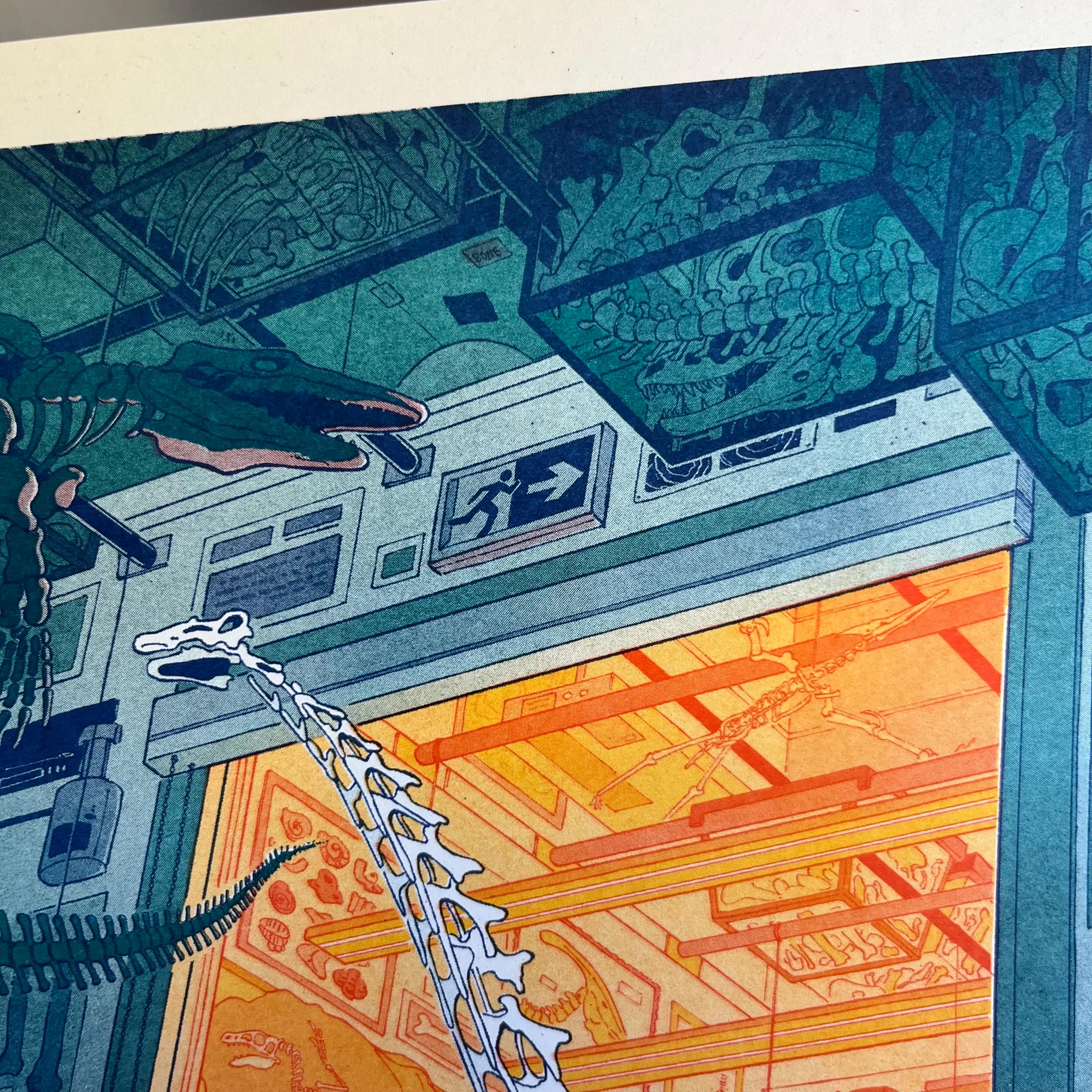 Working Late (in the Dino Room) - Risograph Print A4 - Etsy
