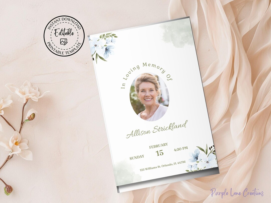 Custom Funeral Memorial, Personalized Funeral Program Template -blue ...