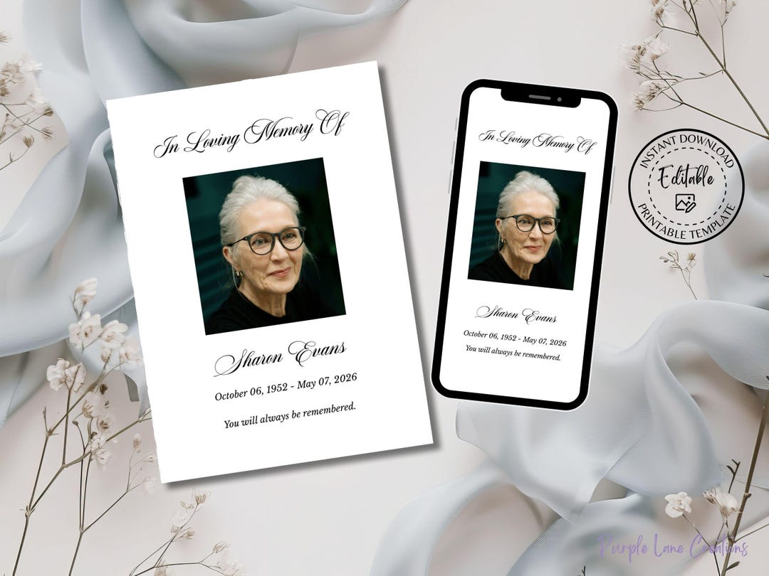 Minimalist in Loving Memory Announcement, Personalized Funeral Program ...