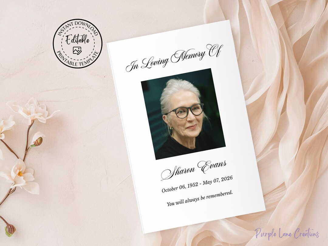 Minimalist in Loving Memory Announcement, Personalized Funeral Program ...