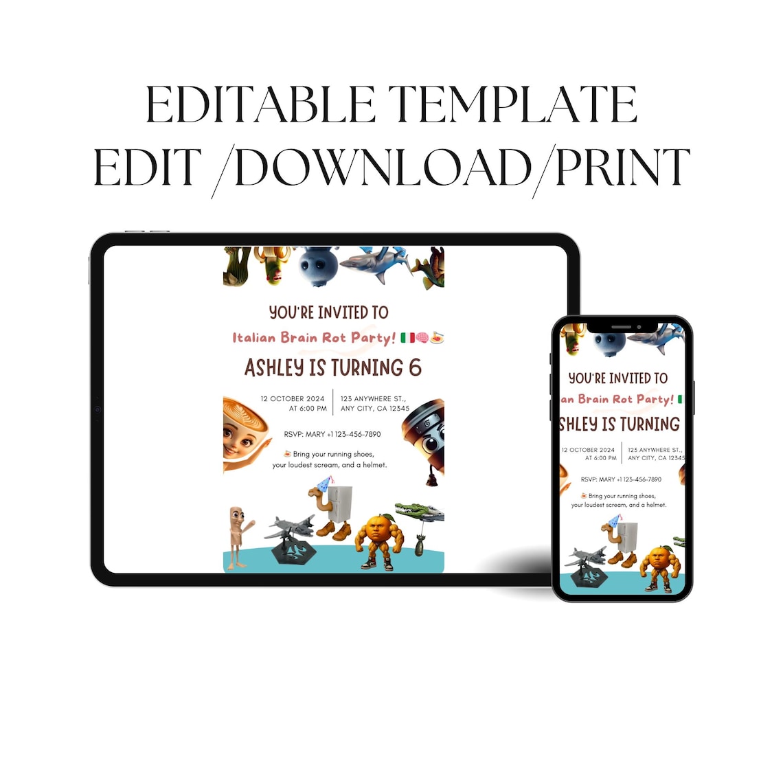 Italian Brain Rot Birthday Invitation Template | Fun, Chaotic Party ...