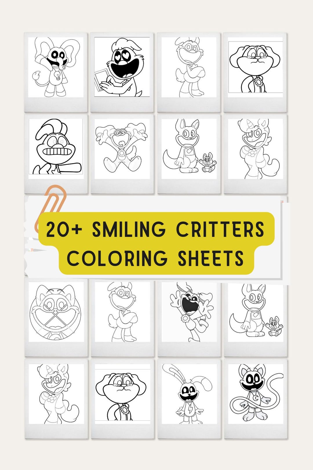 Smiling Critters 20 Coloring Sheets PNG and PDF Sheets - Etsy