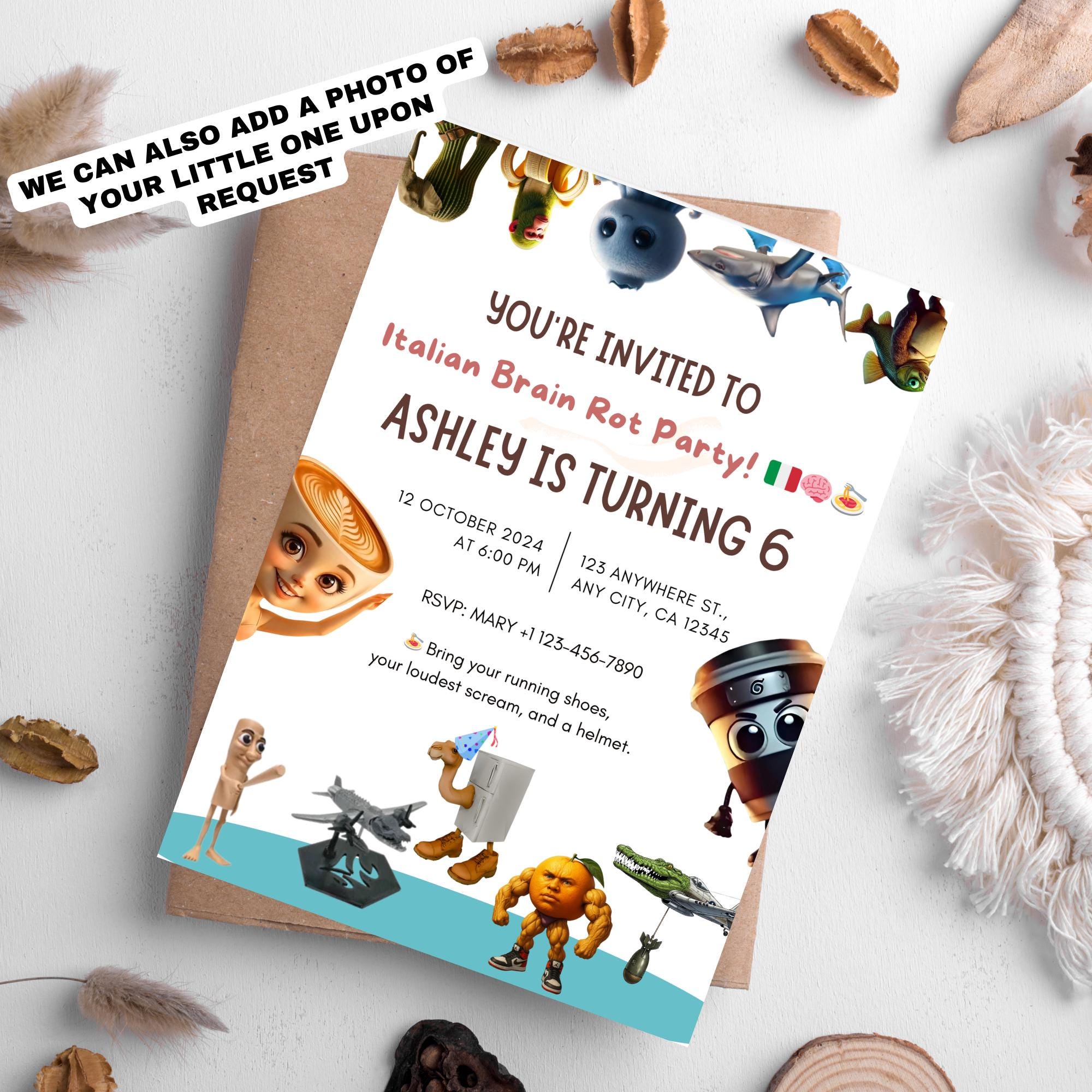 Italian Brain Rot Birthday Invitation Template | Fun, Chaotic Party ...