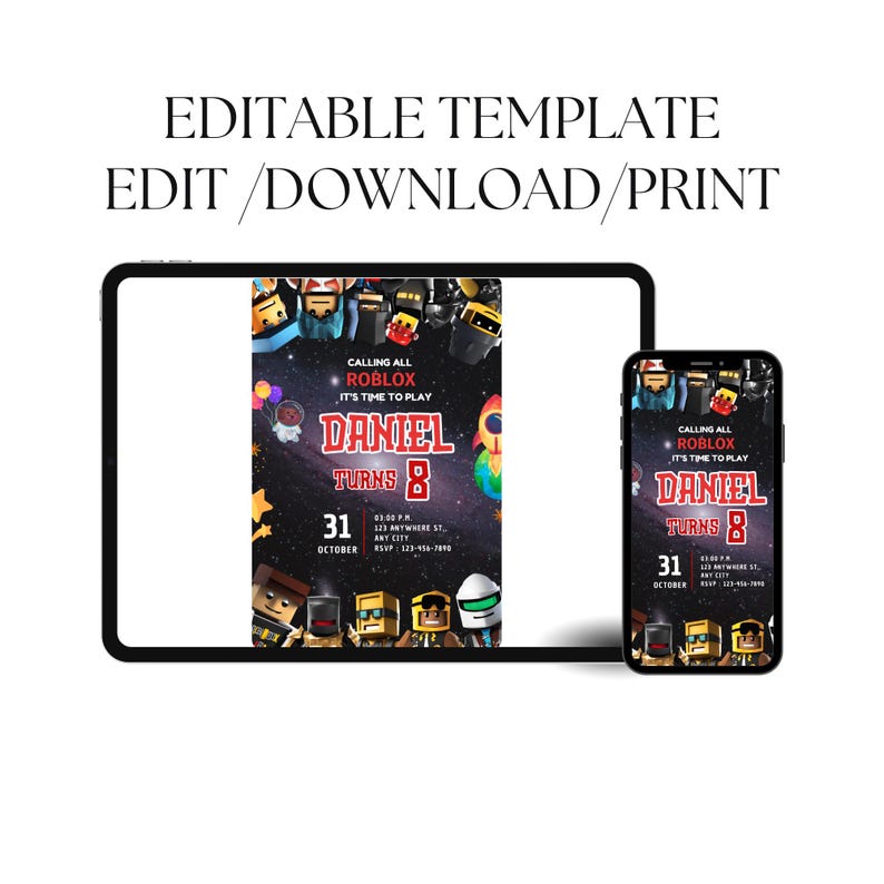 Roblox Party Invitation Template | Girl or Boy Party Invite | Editable ...