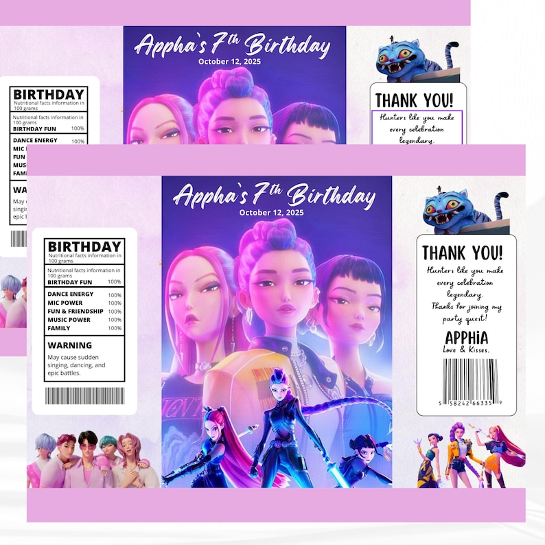 K-pop Demon Hunters Chip Bag | Kids Birthday Party Favor (digital ...